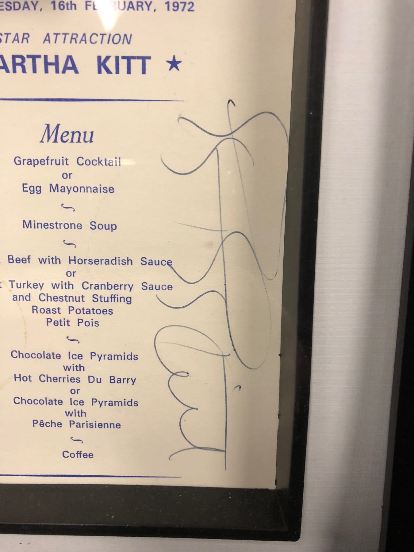 EARTHA KITT AUTOGRAPHED DINNER & DANCE MENU W/ COA (1950'S SINGER ...