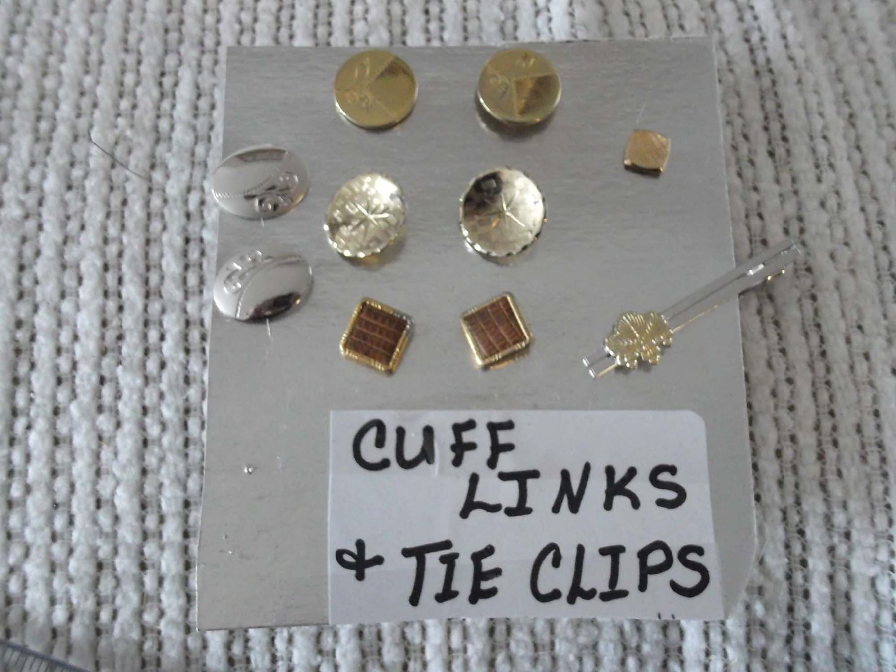 Misc Lot: Foreign Coins & Tokens (9), Pen Set & Cuff Links