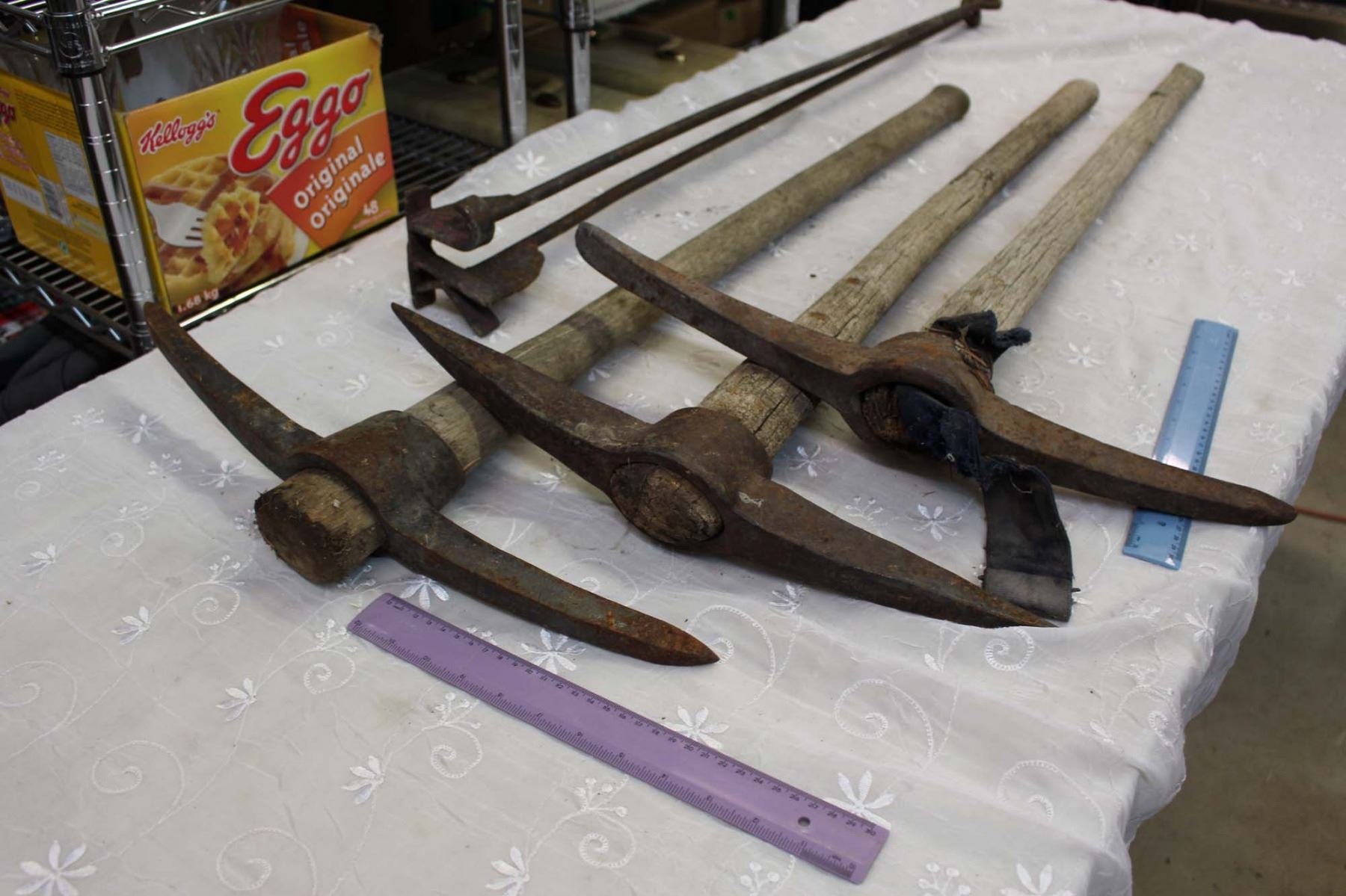 Vintage Pick Axes (3)& A Branding Rod Marked "JK"