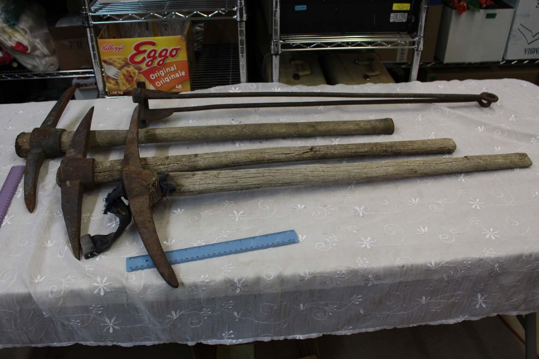 Vintage Pick Axes (3)& A Branding Rod Marked "JK"