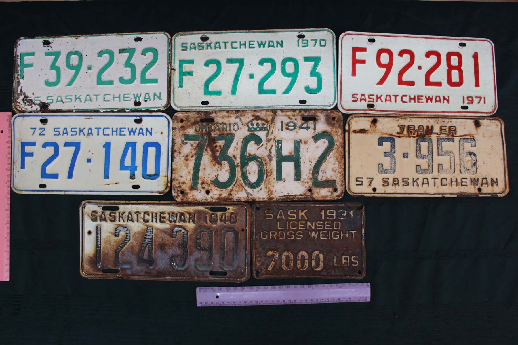 Saskatchewan License Plates (8) 1931, 1948, 1956, 1957, 1970-72& A 1941 ...