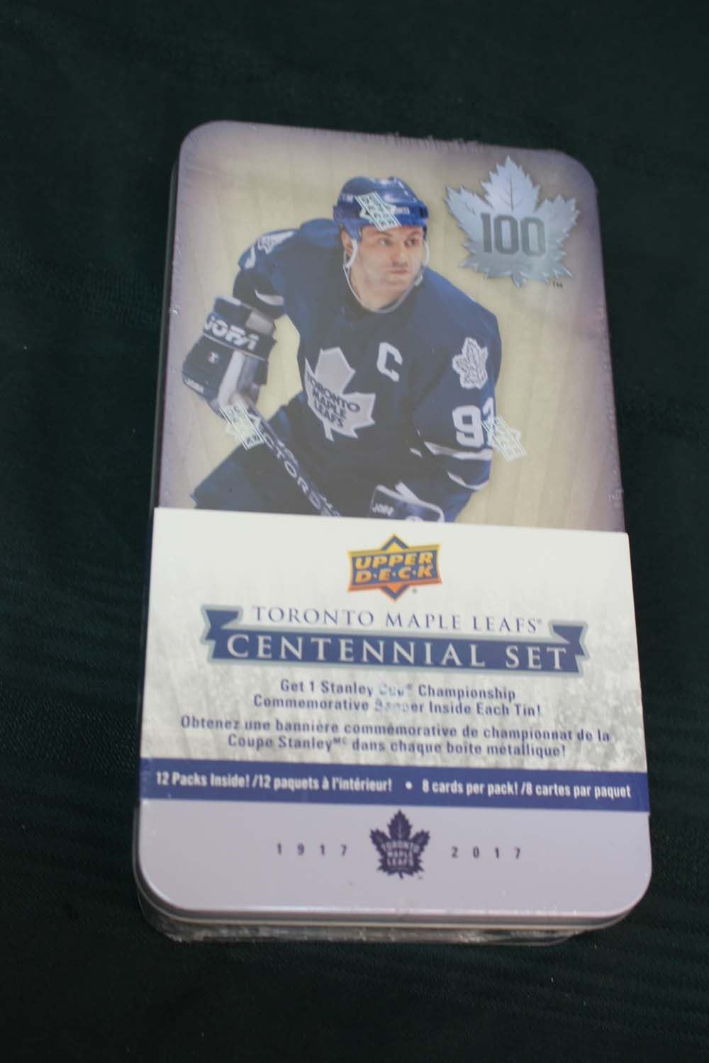 Sealed Collector Tin Box of TORONTO MAPLE LEAFS – CENTENNIAL SET Hockey Cards; 2017 Upper Deck, 12 P