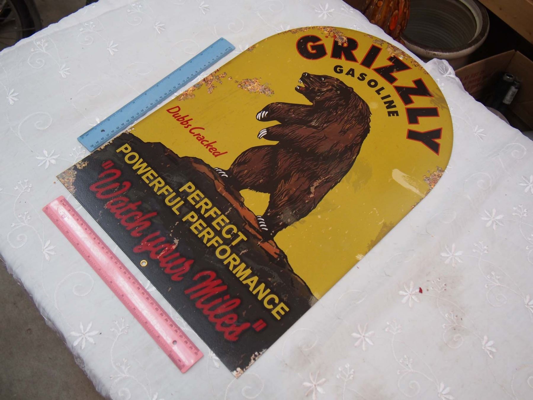 Large Fantasy Metal Sign, Grizzly Gasoline