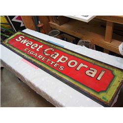 Sweet Caporal Cigarettes Tin Sign Mounted on Wood.