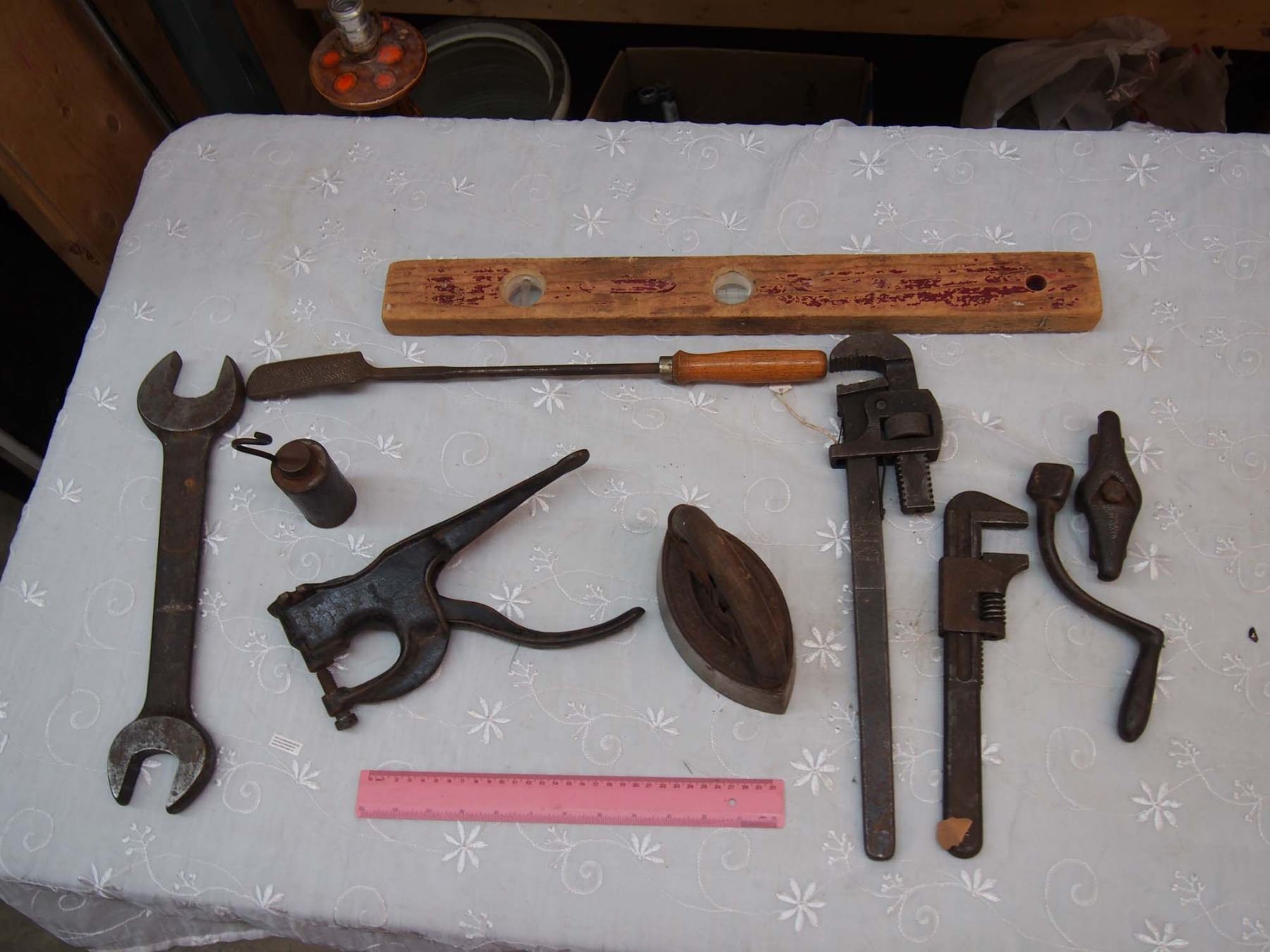 Lot Of Vintage Metal Tools And Wooden Level