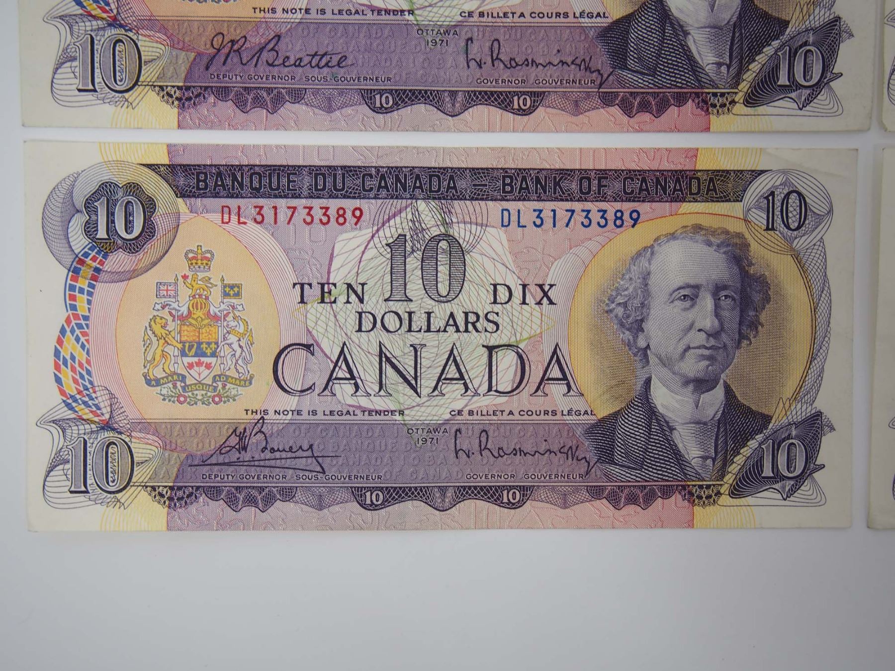 Lot Of 4 1971 Canadian 10 Dollar Bank Notes lot-of-4-1971-canadian-10-dollar-bank-notes