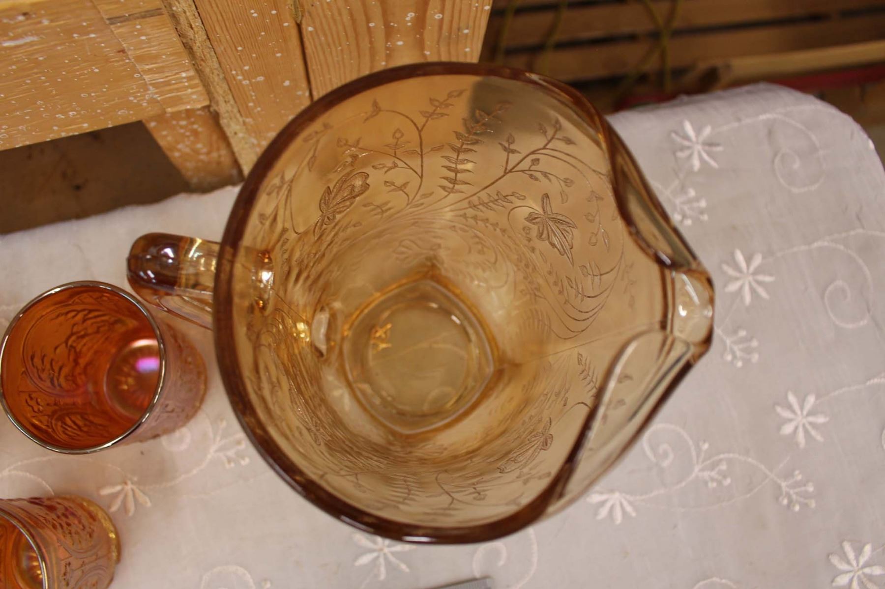Set Of Carnival Glassware Pitcher 6 Glasses