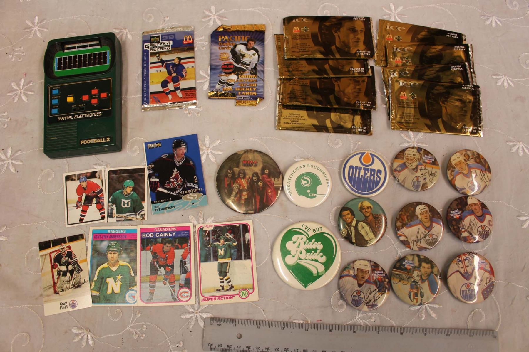 Lot of Sports Related: Hockey Pins, Rider Pins, Cards, Etc)
