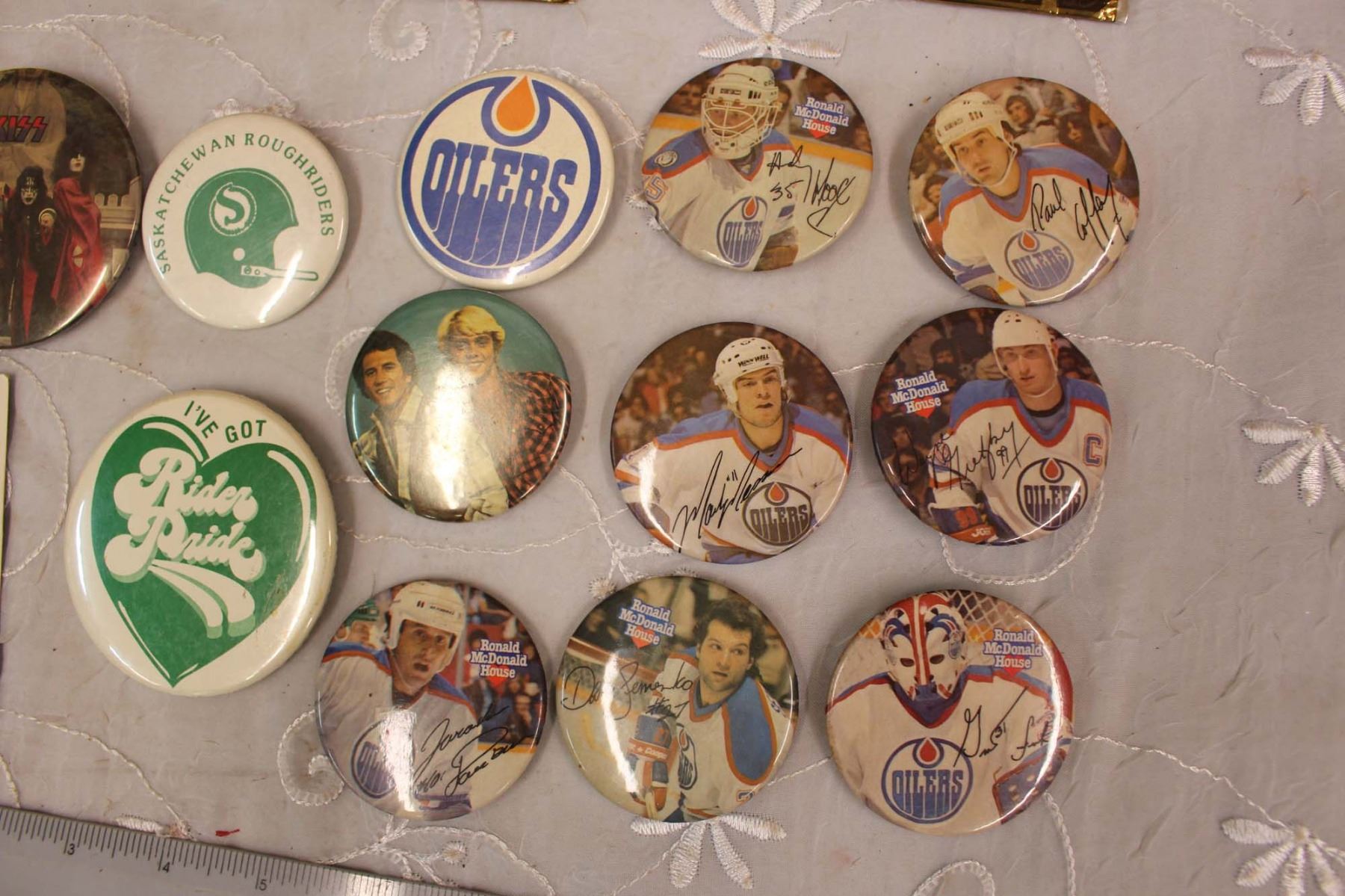 Lot of Sports Related: Hockey Pins, Rider Pins, Cards, Etc)