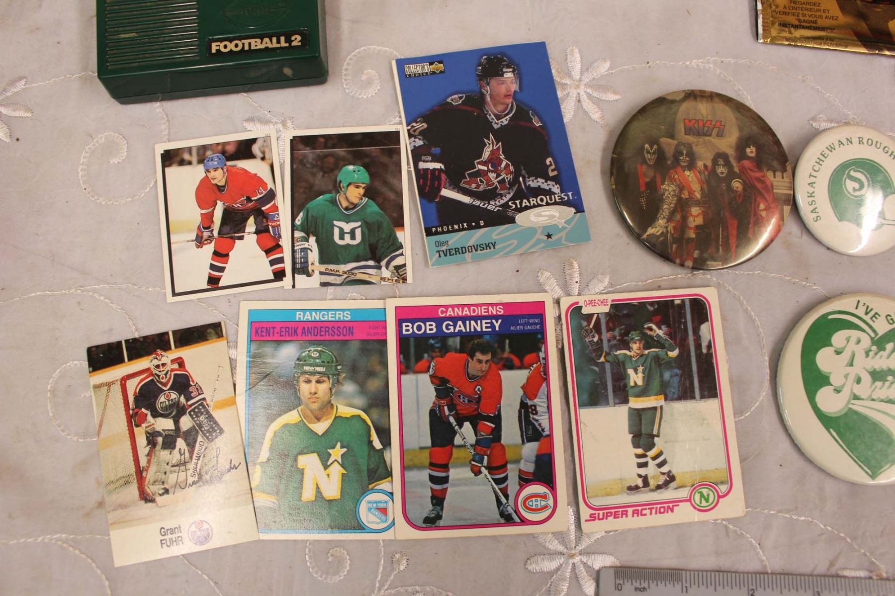 Lot of Sports Related: Hockey Pins, Rider Pins, Cards, Etc)