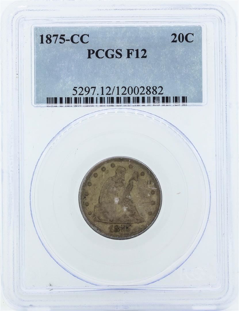 1875-CC Seated Liberty Twenty Cent Piece Coin PCGS F12
