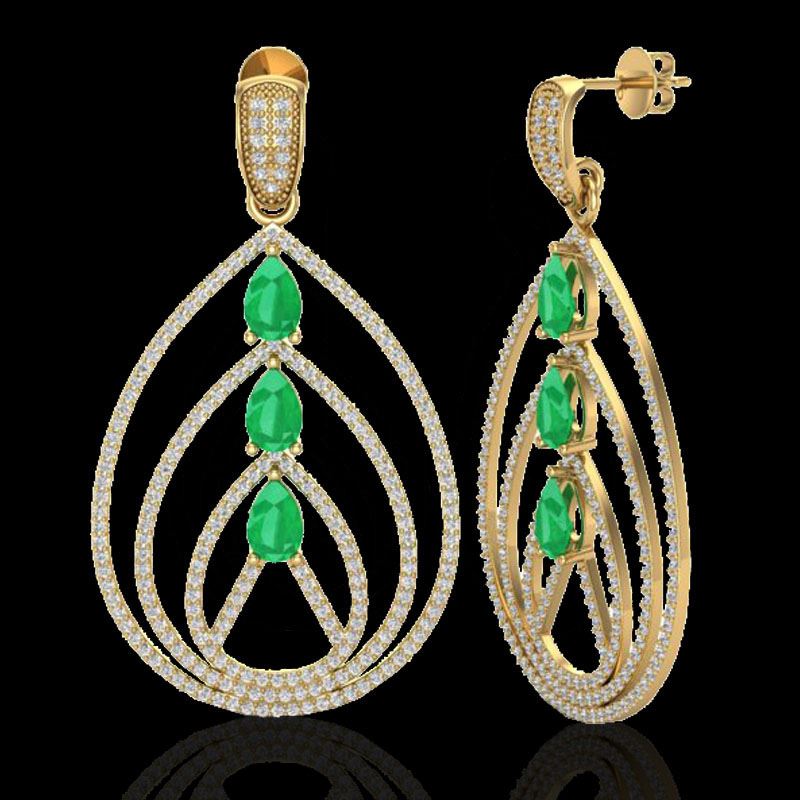 4 CTW Emerald & Micro Pave VS/SI Diamond Earrings 18K Yellow Gold - REF ...