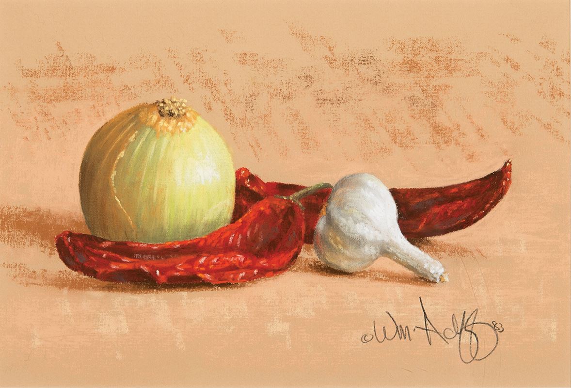William Acheff -Still Life with Onion, Chilies and Garlic