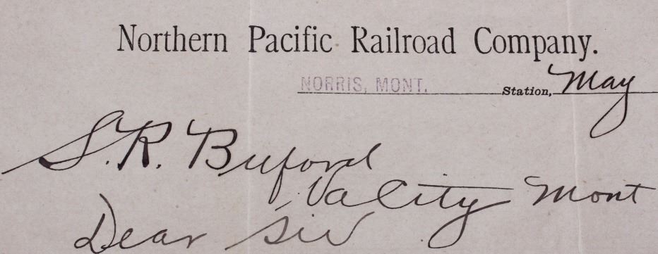 Northern Pacific Railroad - Norris MT Letter c1892