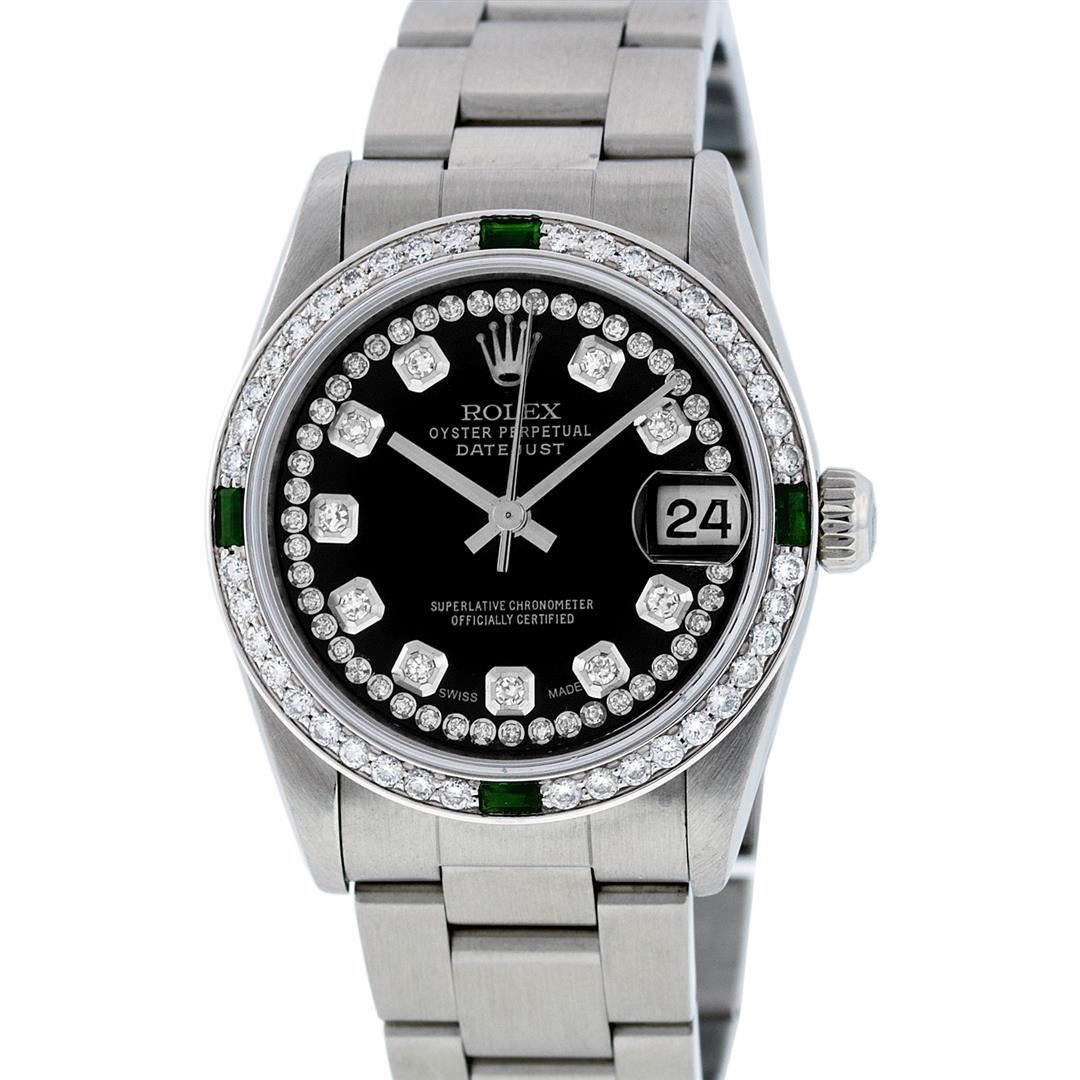 Rolex Stainless Steel VVS Diamond and Emerald DateJust Midsize Watch