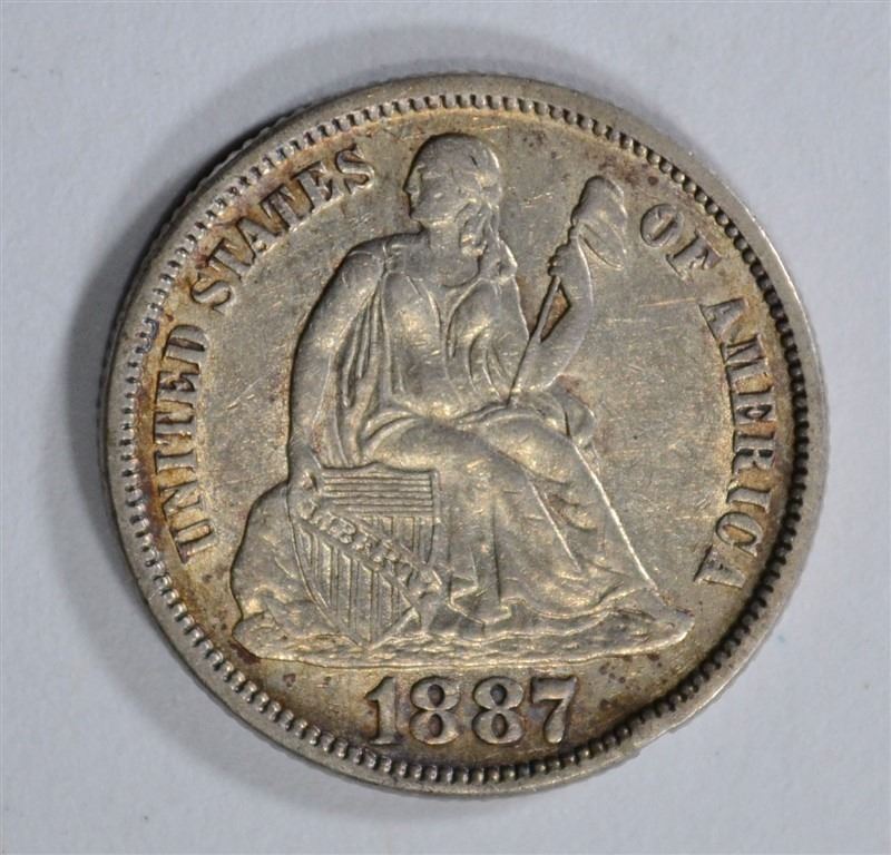 1887 SEATED LIBERTY DIME AU/UNC