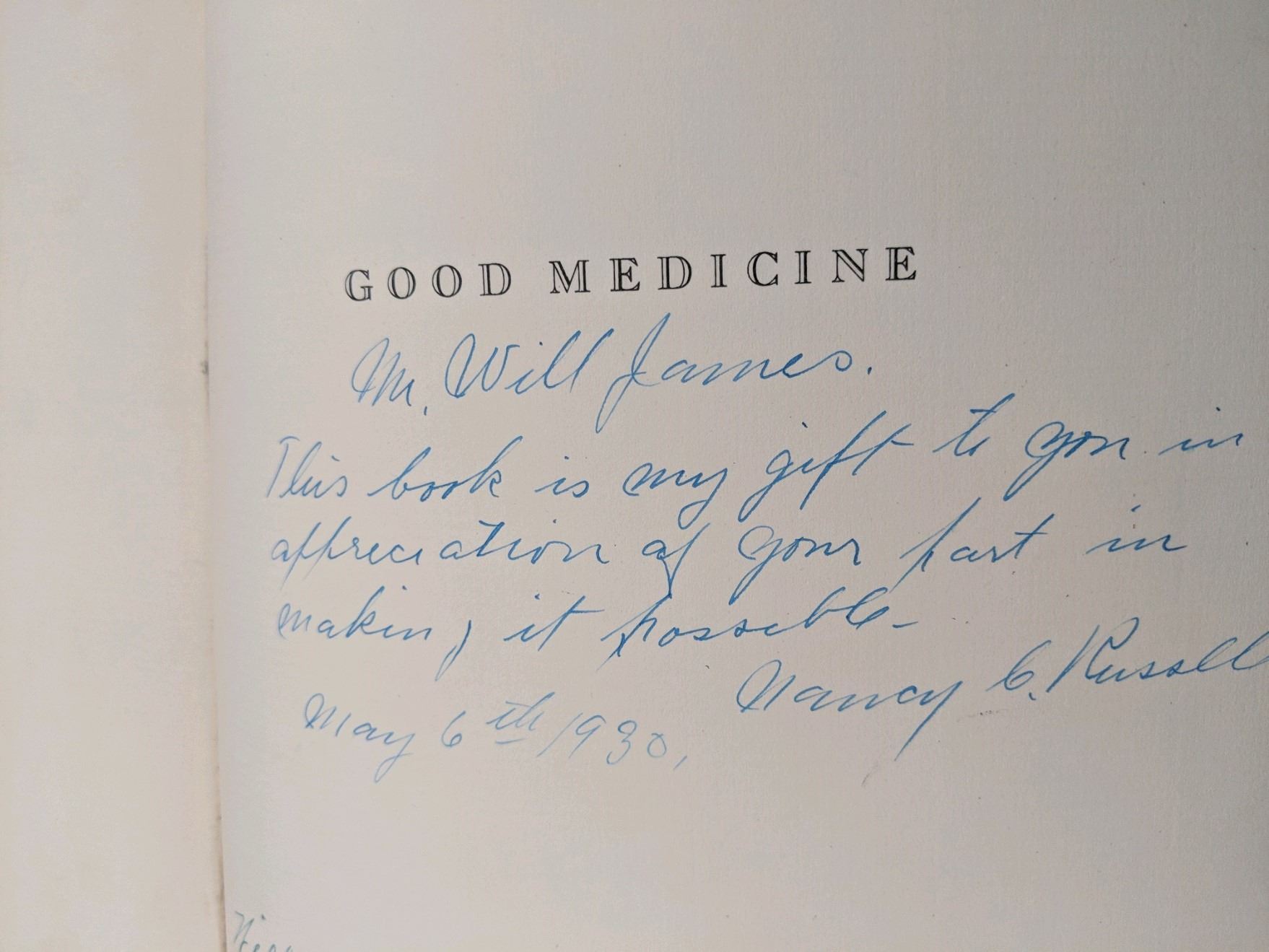Charles M. Russell's Good Medicine Book, signed by Charlie's wife ...