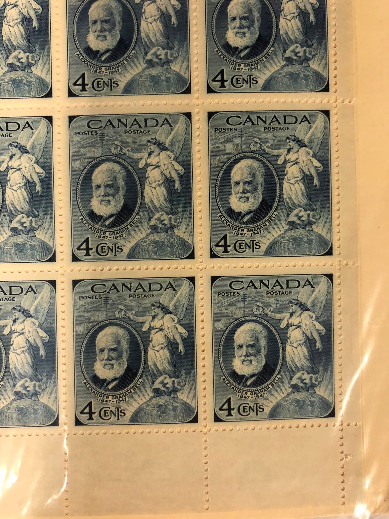 CANADIAN FOUR CENTS UNCUT STAMPS SHEET / PERSONALIZED ENVELOPE