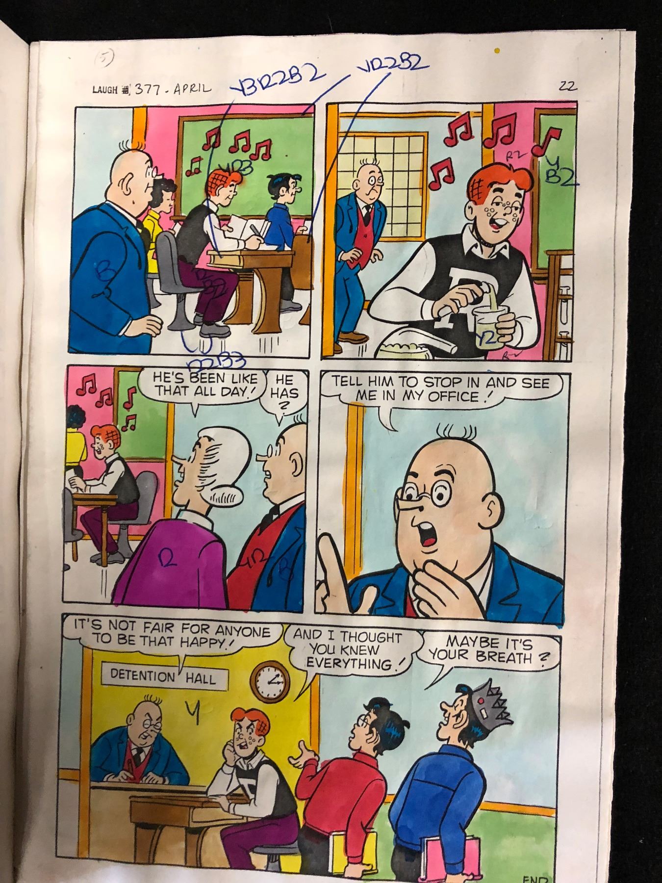 ORIGINAL INKED COLOUR GUIDE (ARCHIE COMICS) LAUGH #377