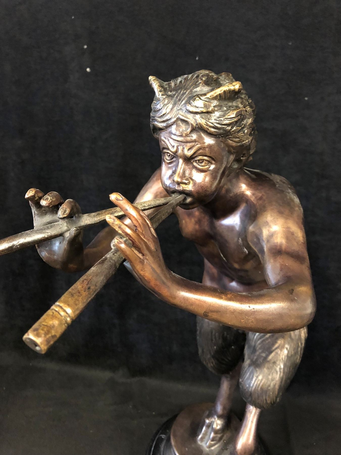 BRONZE STATUE MARBLE BASE 26" GREEK GOD PAN