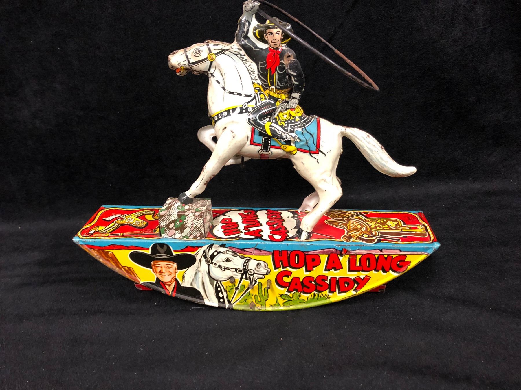 Vintage Marx Hop-A-Long Cassidy Rocking Tin Toy (WORKING)