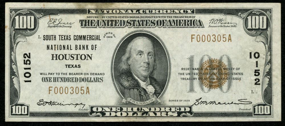 1929 $100 U.S. National Currency Bank Note - (South Texas Commercial ...