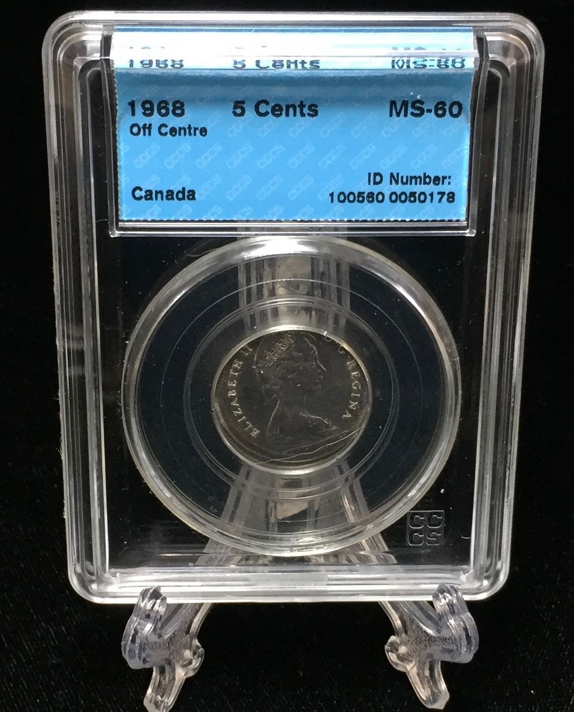 1968 5-Cents Canada CCCS MS60 Off Center