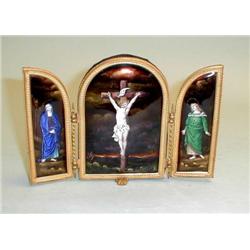 A fine antique French Limoges enamel triptych...