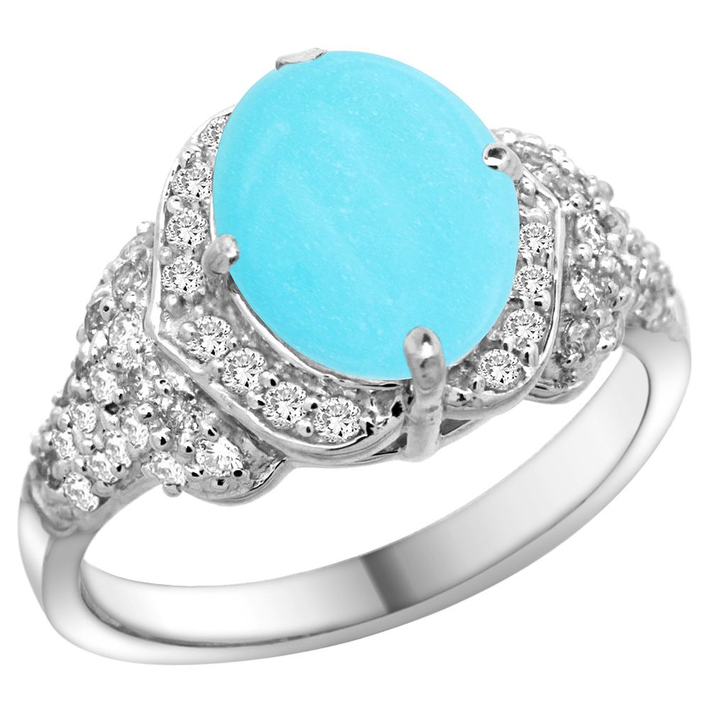 Natural 2.92 ctw turquoise & Diamond Engagement Ring 14K White Gold ...