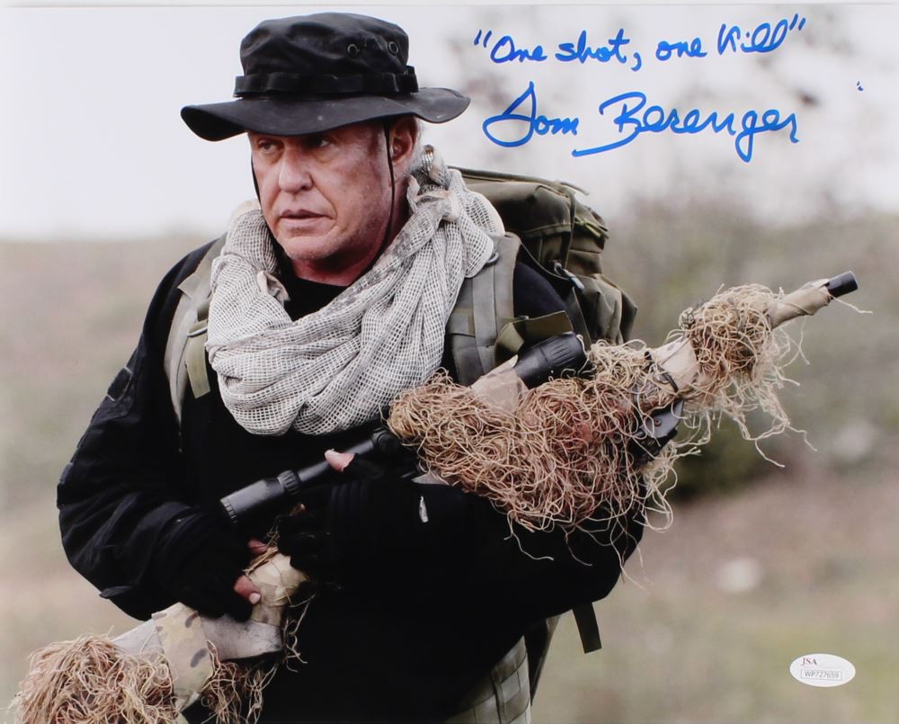 Tom Berenger Signed "Sniper" 11x17 Photo Inscribed "One Shot One Kill ...
