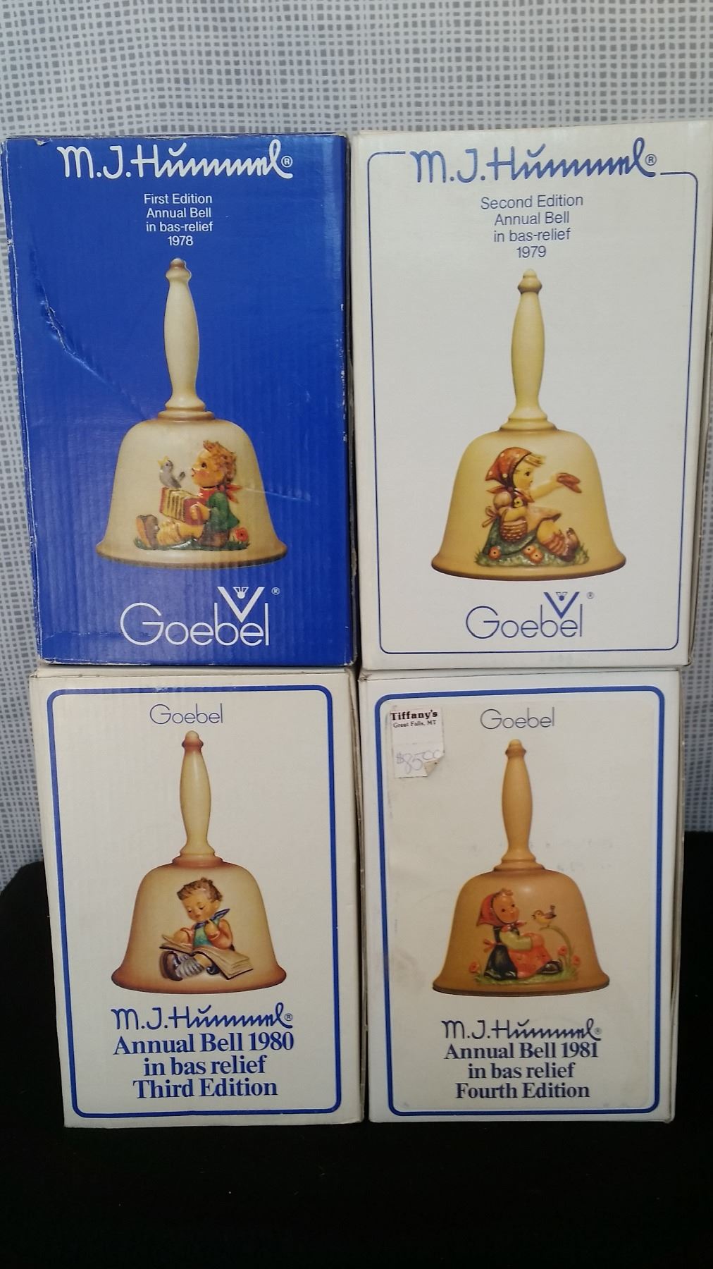 4 Hummel Goebel bells, 6 ½" tall. 1st- 4th edition, 1978, 1979, 1980 ...