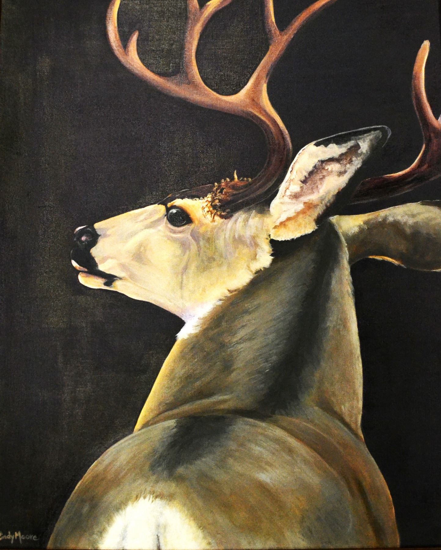 Mule Deer Painting 28" x 36" Original Art "Eminent Danger" by Cindy Moore