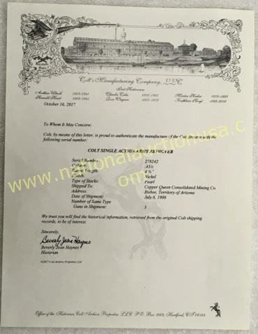 Copper Queen Mining Co. Colt Saa Revolver