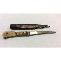 Early Bone Handle Boot Knife With Leather Sheath
