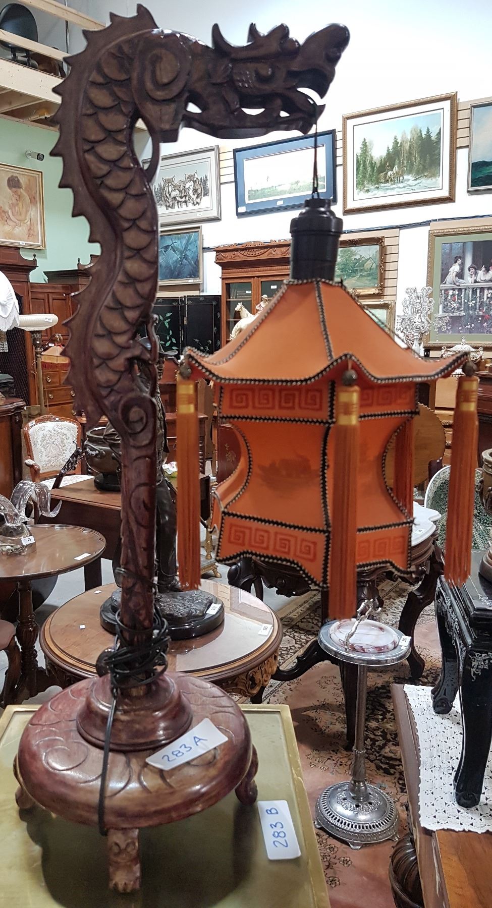 ANTIQUE CARVED DRAGON TABLE LAMP