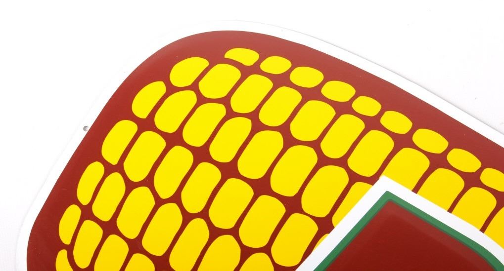Dekalb Seed Flying Corn Cob Tin Advertising Sign