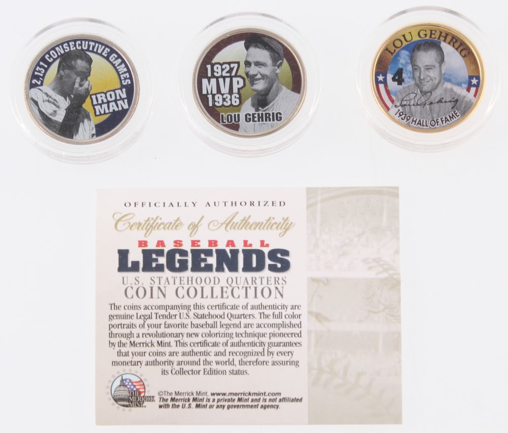 Set of (3) Baseball Legends Commemorative Colorized Quarter Dollar Coins