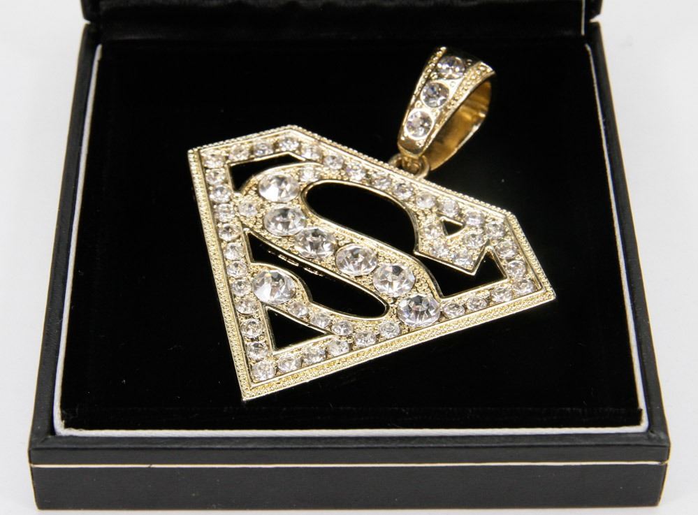 LARGE RHINESTONE SUPERMAN SYMBOL PENDANT