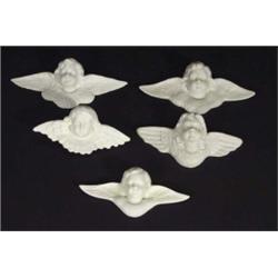 Five Parian winged angel wall masks, larges…
