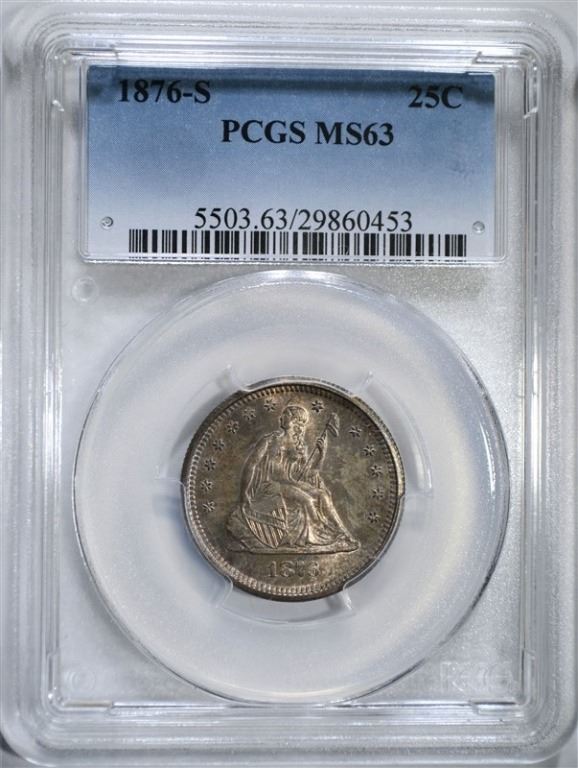 1876-S SEATED LIBERTY QUARTER PCGS MS63