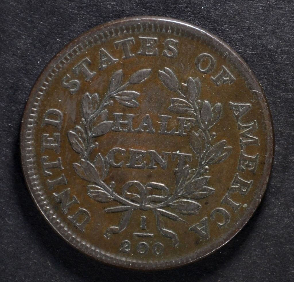 1808 HALF CENT, XF+ NICE COIN!!