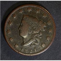 1824 LARGE CENT, F/VF SEMI-KEY DATE