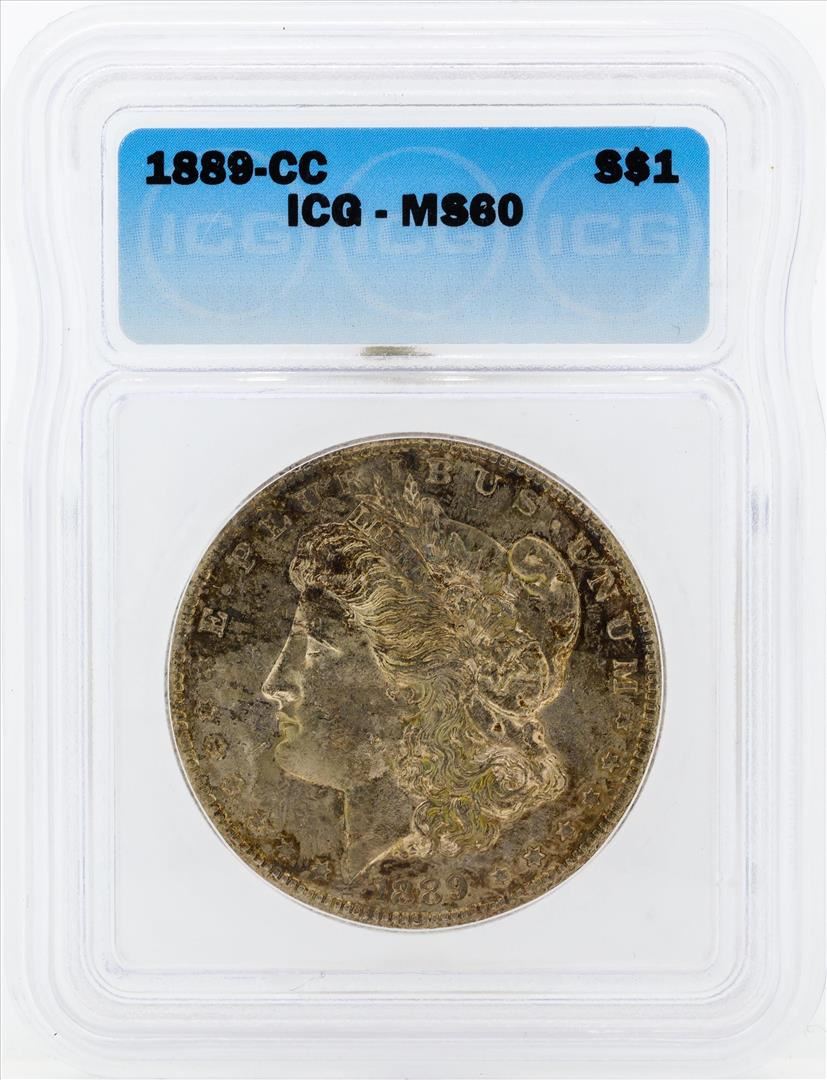 1889-CC $1 Morgan Silver Dollar Coin ICG MS60