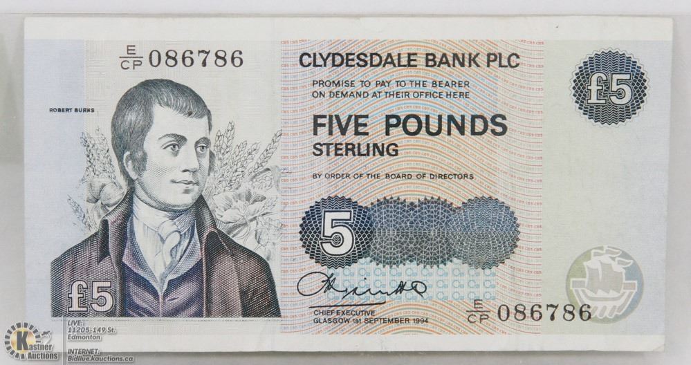 CLYDESDALE BANK PLC FIVE POUNDS STERLING NOTE