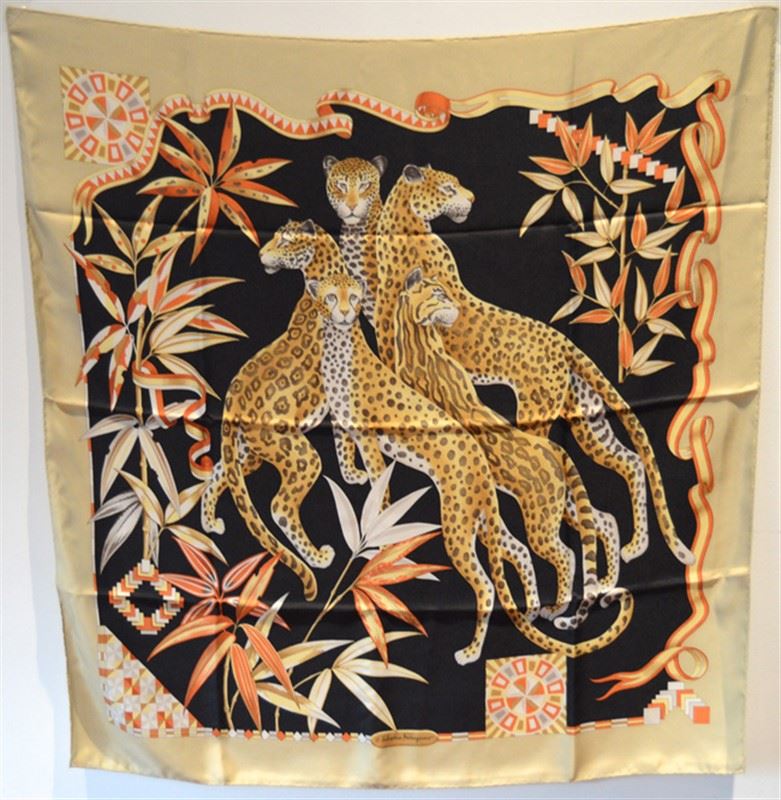 Salvatore Ferragamo Silk Leopard Print Vintage Scarf