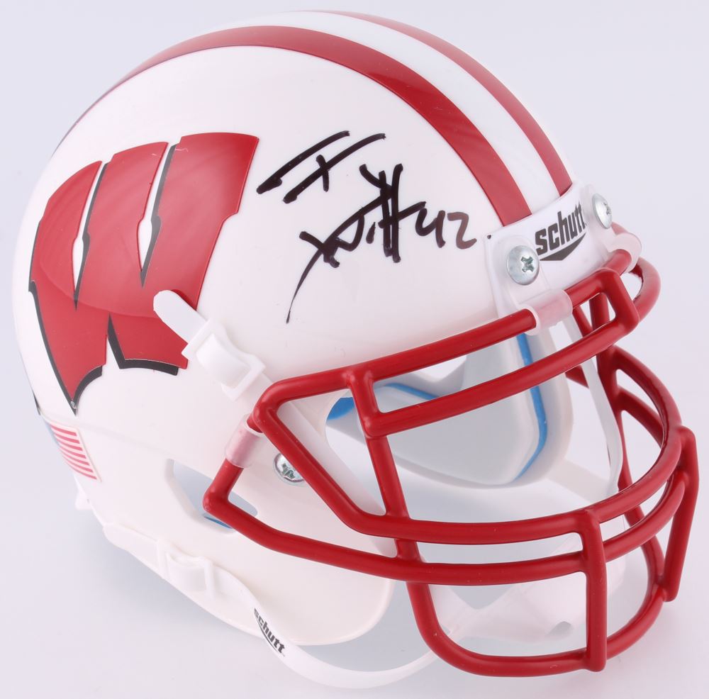 T.J. Watt Signed Wisconsin Badgers Mini-Helmet (JSA COA Watt Hologram)