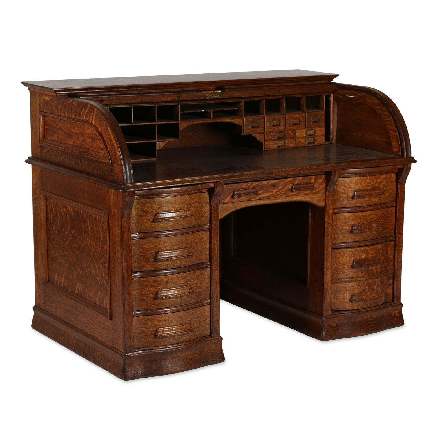 Oak Roll-Top Office Desk