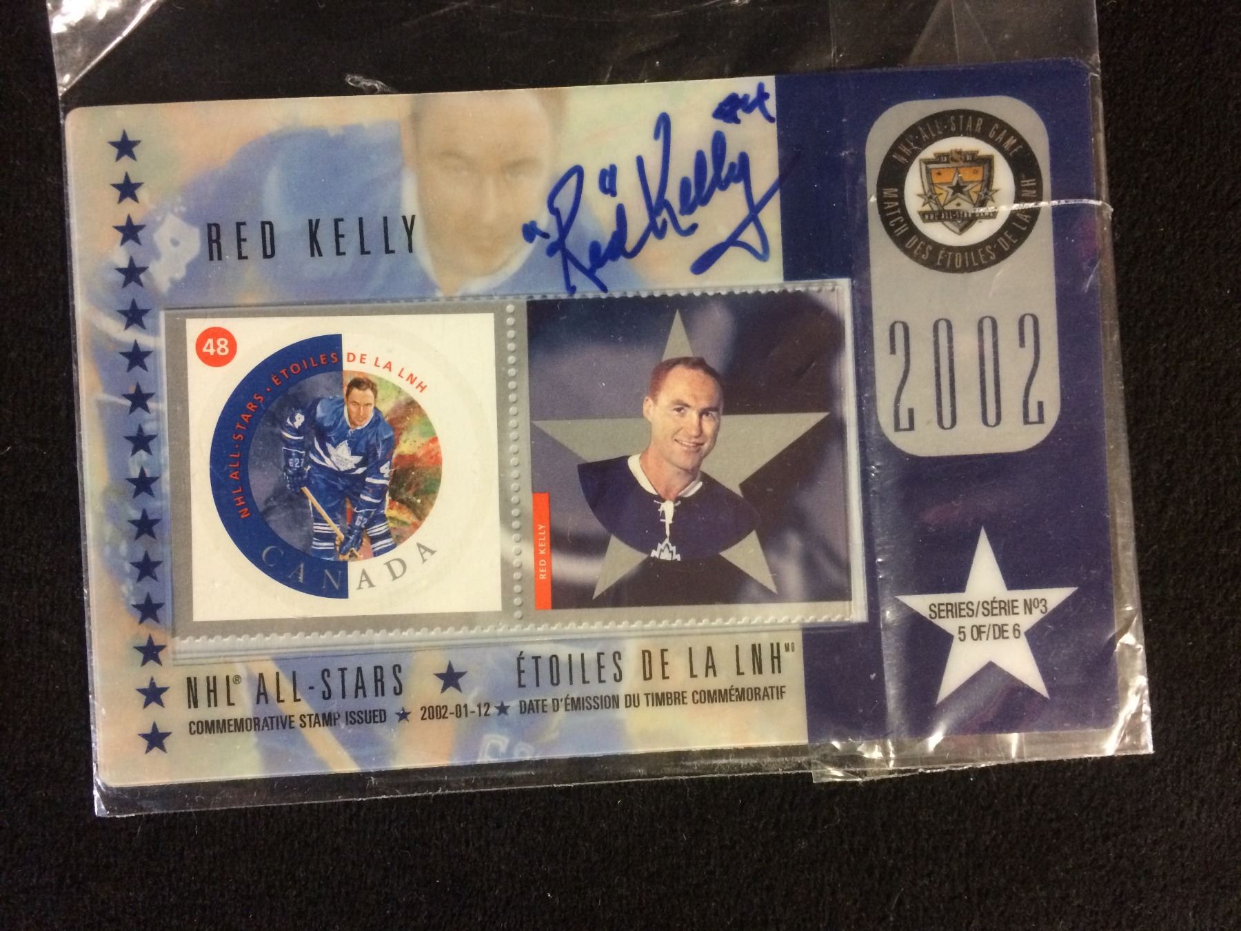 AUTOGRAPHED 2002 Canada Post NHL Hockey Stamp Card Red Kelly Toronto ...