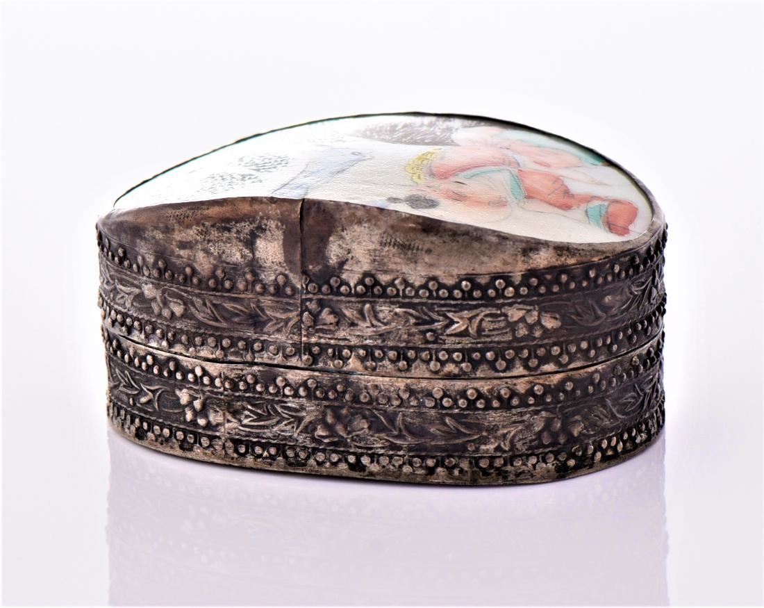 Chinese Metal Trinket Box With Antique Porcelain