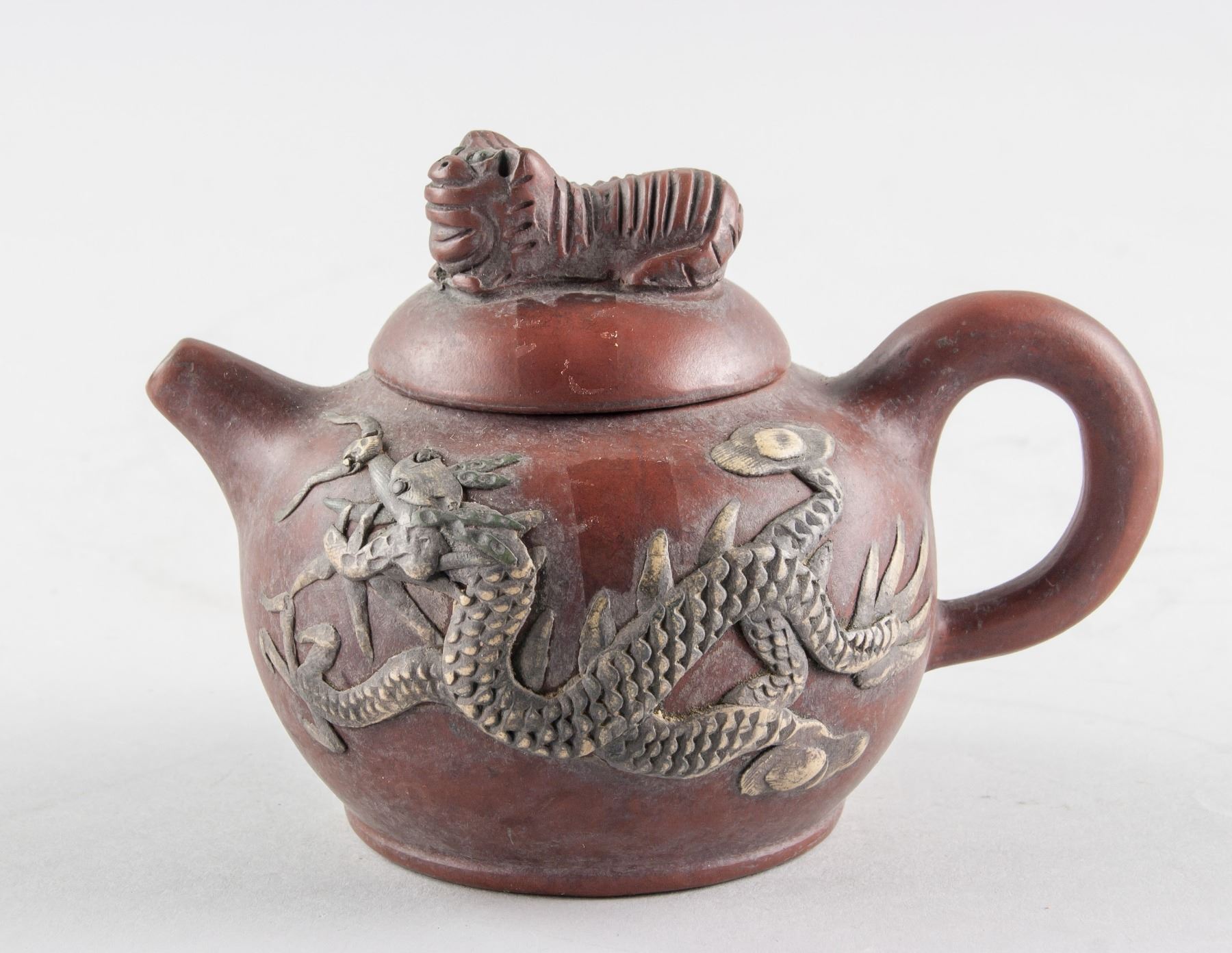 Chinese Zisha Tiger Dragon & Phoenix Teapot w/ MK